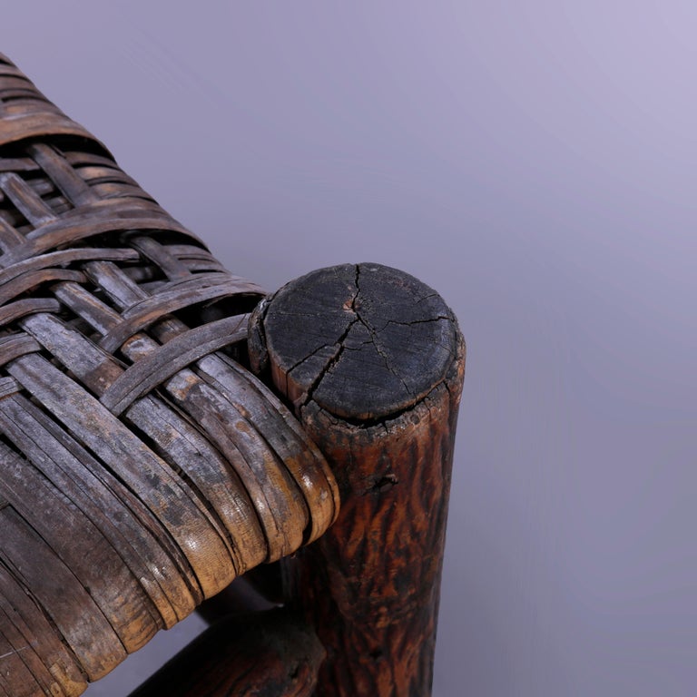 Antique Old Hickory School Adirondack Splint Seat and Stick Bench ...
