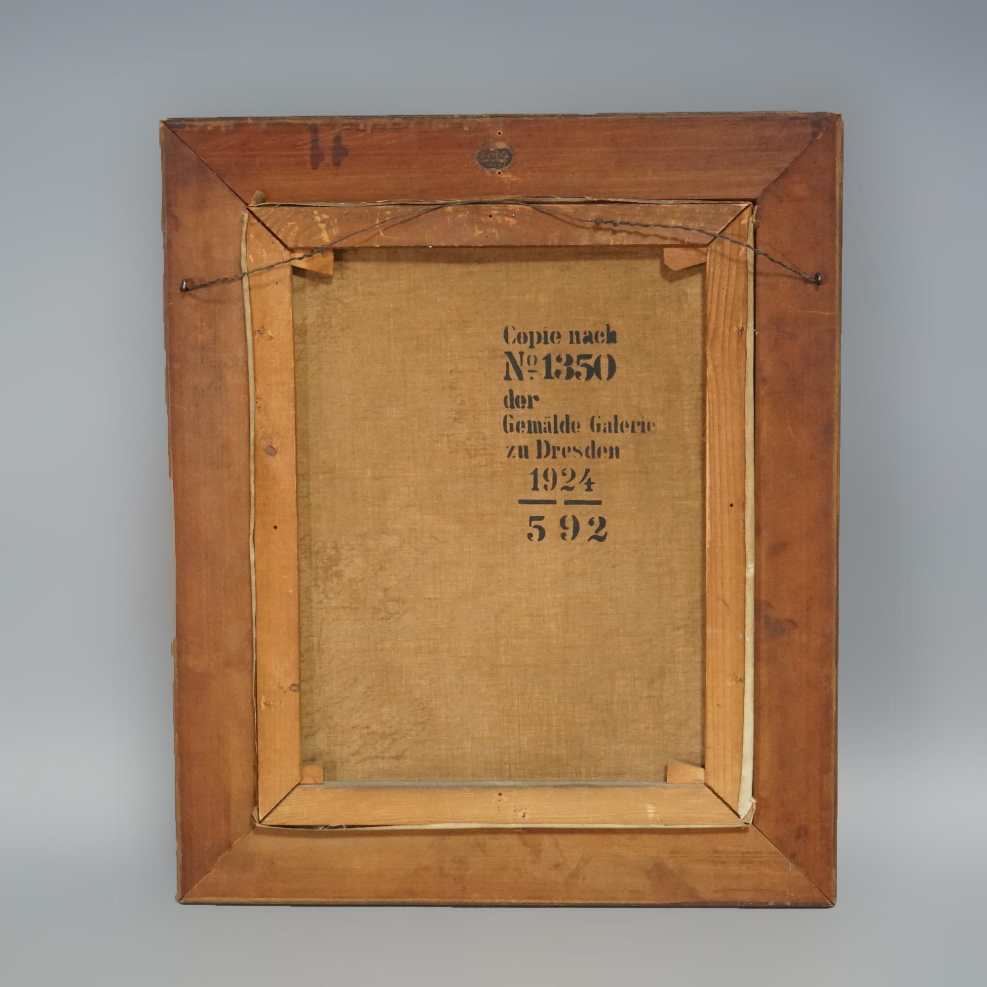 Antique Old Master Copy Oil Painting, Portrait of Woman in Red Dress ...