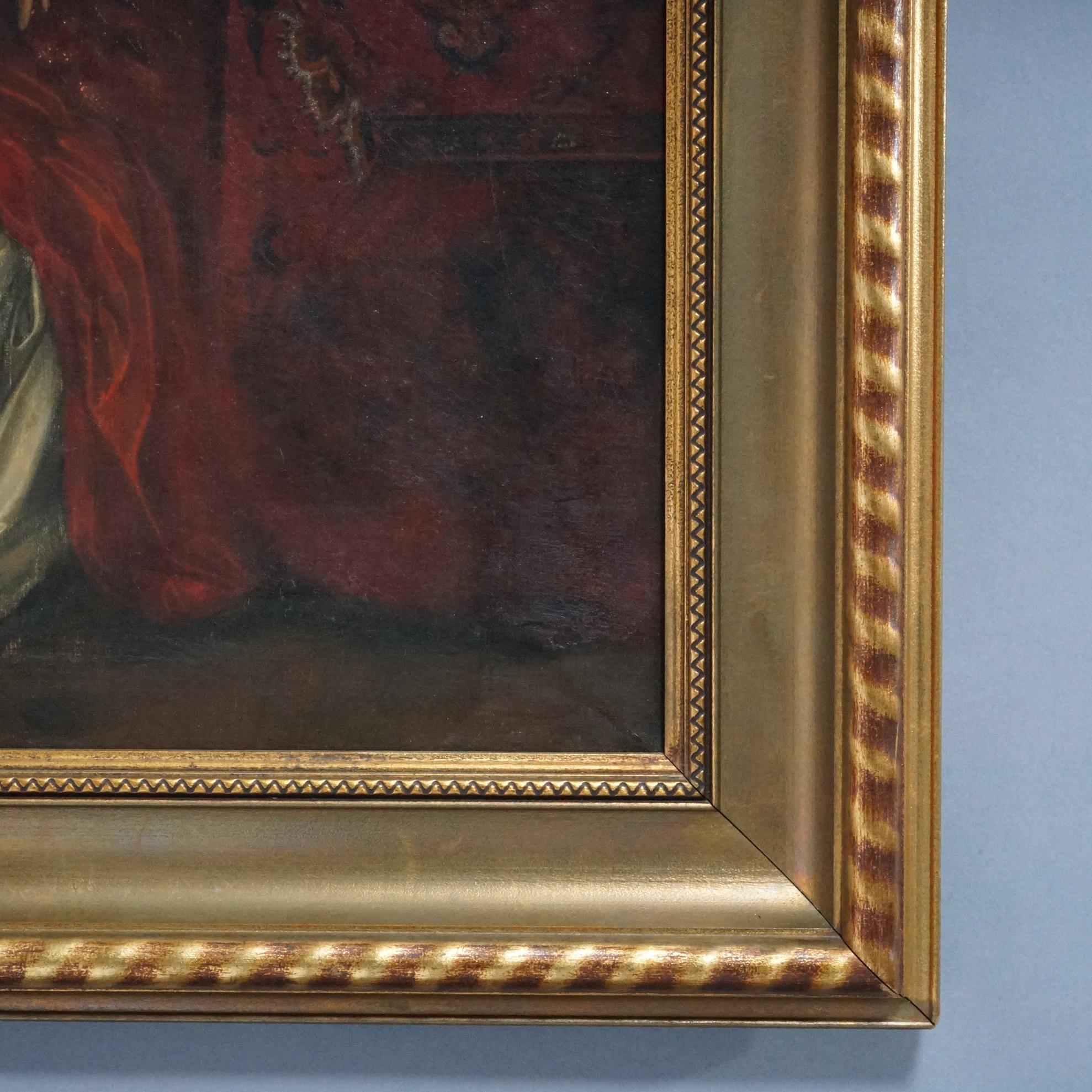 Antique Old Master Copy Oil Painting, Portrait of Woman in Red Dress ...