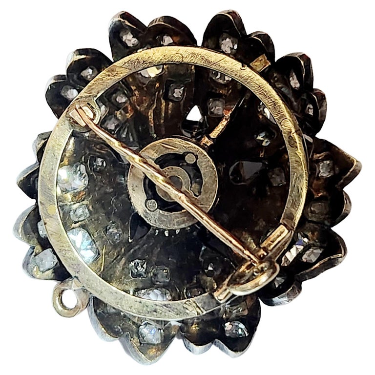 Antique Victorian Old Mine Cut Diamond Flower Gold Brooch and Pendant ...