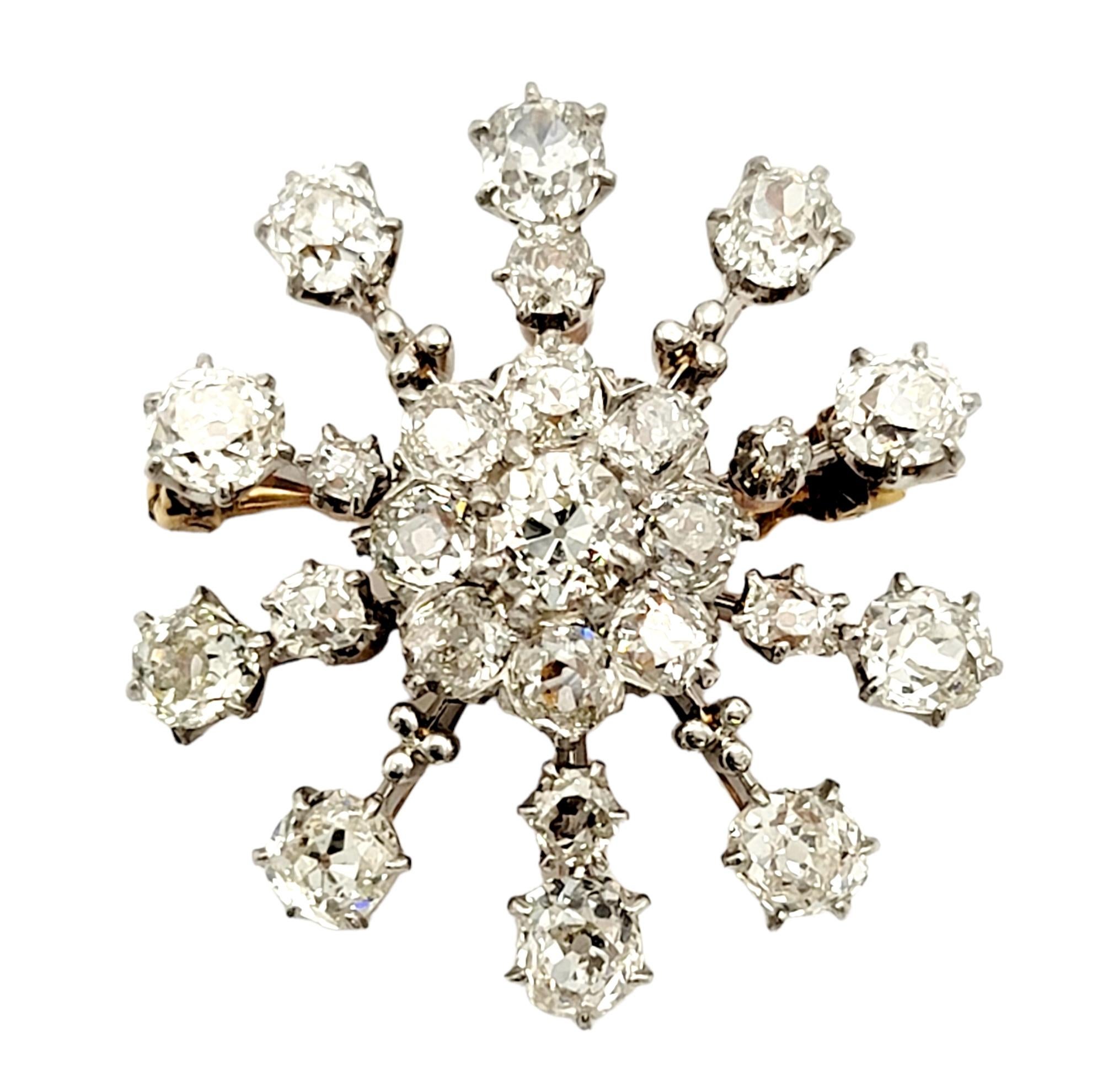 Antique 5.20 Old Mine Cut Diamonds Snowflake Brooch / Pendant Platinum ...
