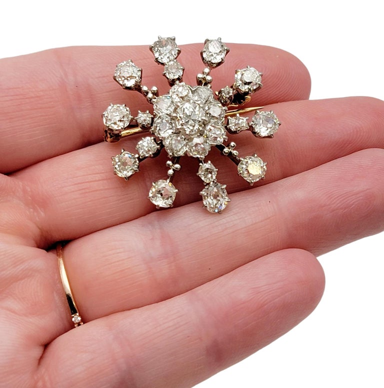 Antique Old Mine Cut Diamond Snowflake Brooch / Pendant Platinum and ...