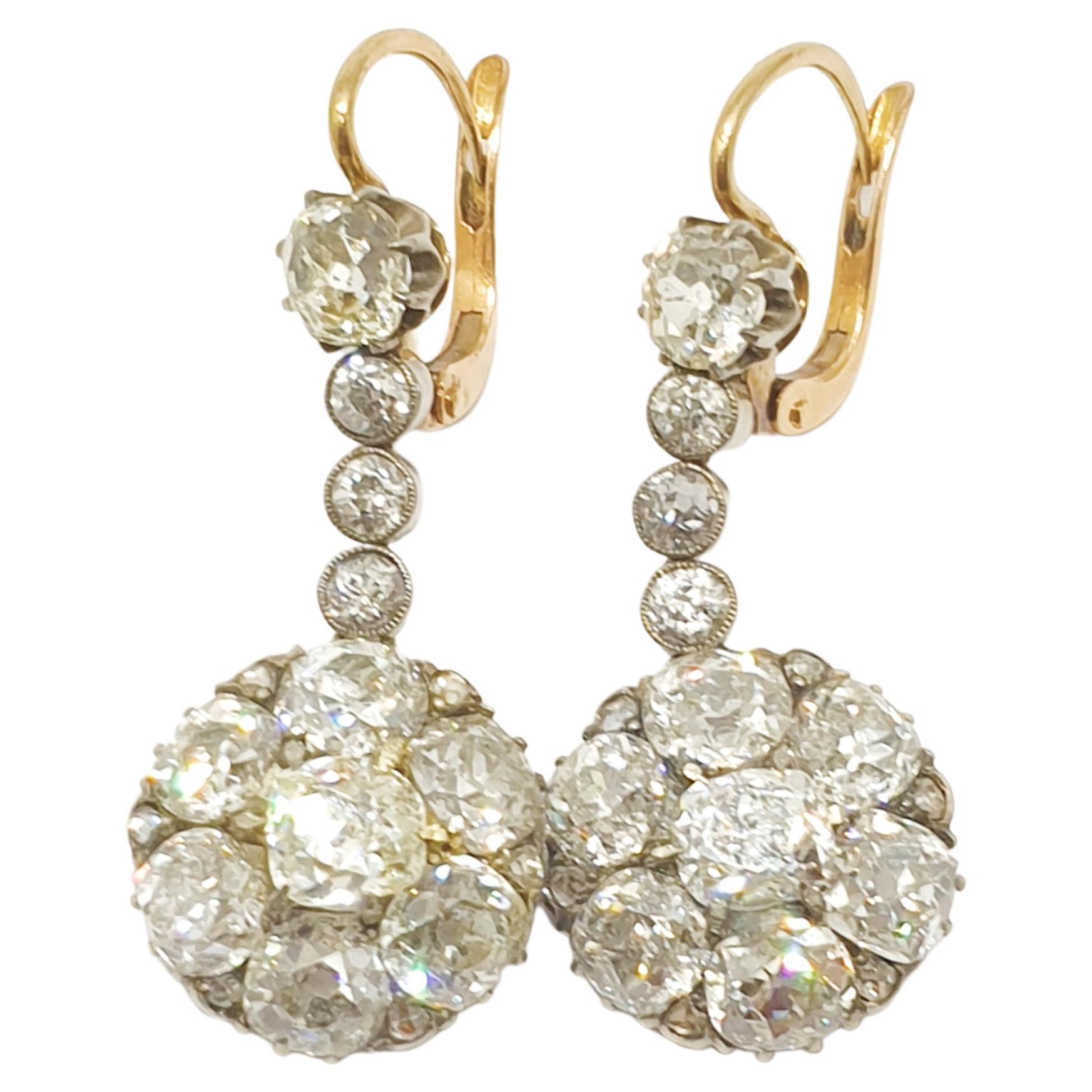 Antique Old Mine-Cut Diamond Gold Cluster Earrings at 1stDibs