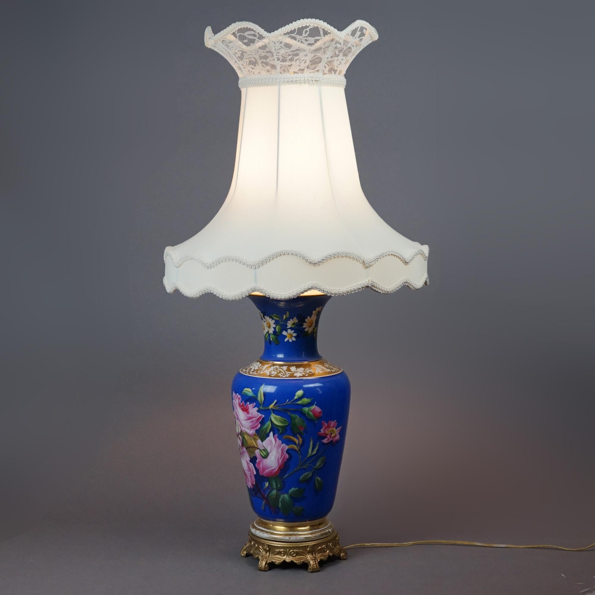 Antique Old Paris Porcelain Hand Painted Floral Table Lamp circa 1880 ...