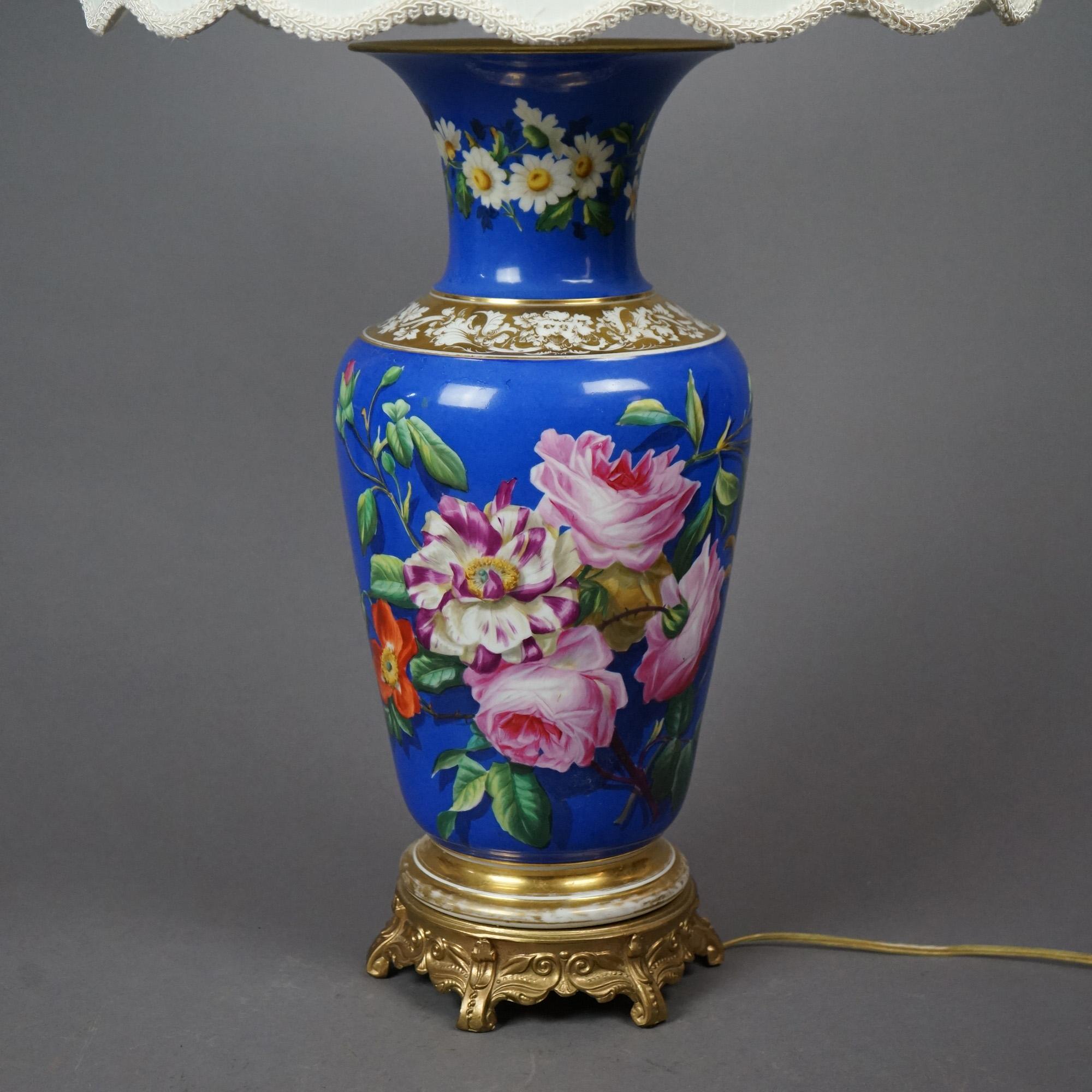 Antique Old Paris Porcelain Hand Painted Floral Table Lamp circa 1880 ...