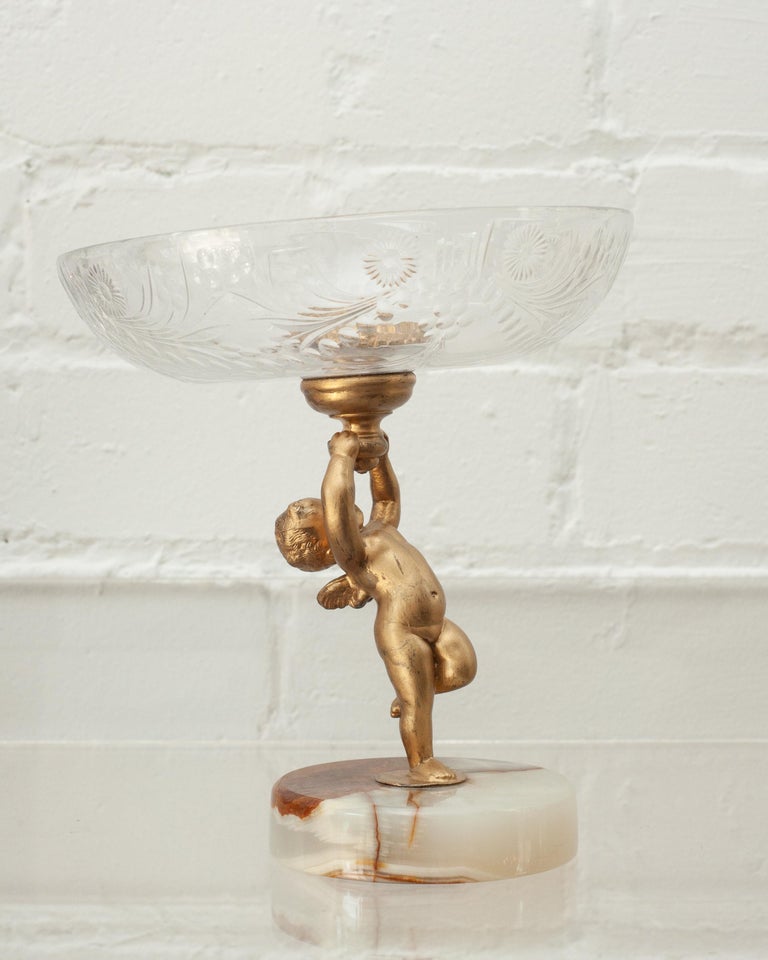 Antique Green Onyx and Pierpont Cherub Cut Crystal Compote Dish For ...