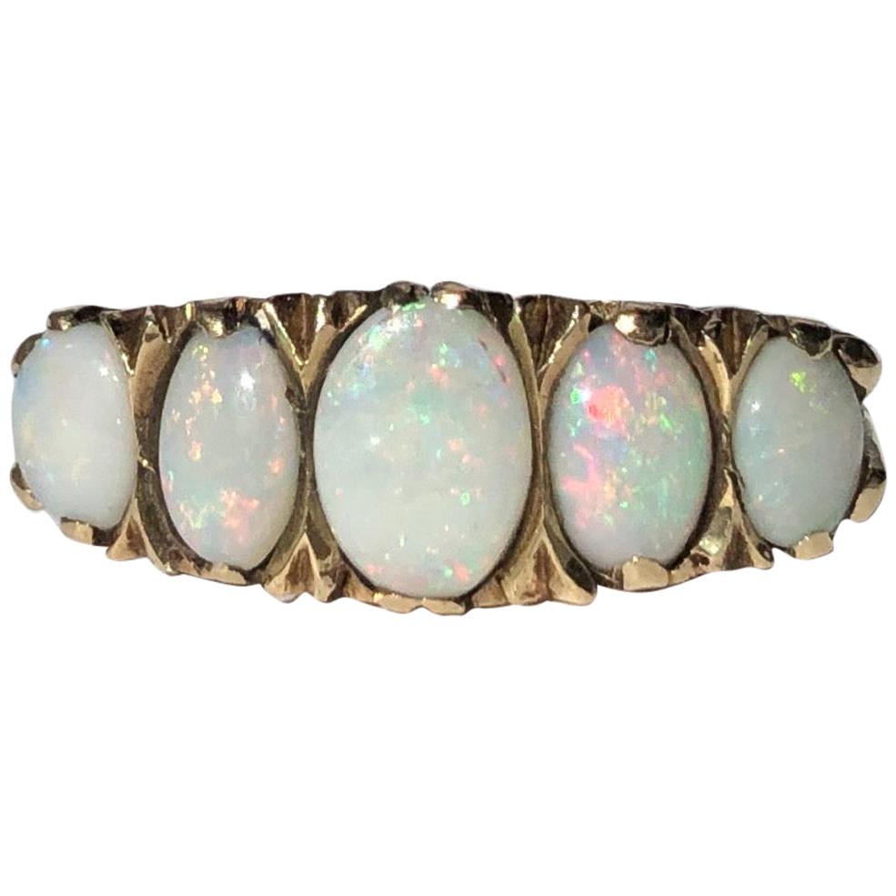 Antique Opal and 9 Carat Gold Five-Stone Ring at 1stDibs
