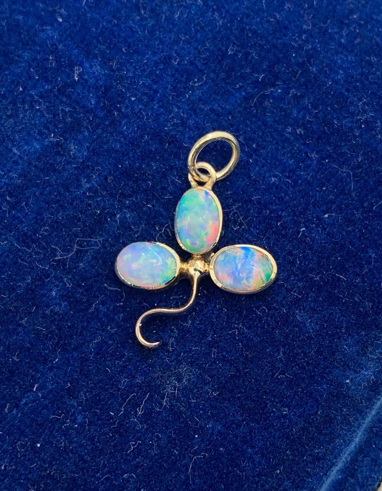 Antique Opal Clover Flower Pendant Charm Gold Victorian Edwardian For ...