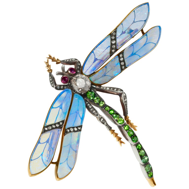 Antique Diamond and Gem Set Dragonfly Brooch with Opal Wings For Sale ...