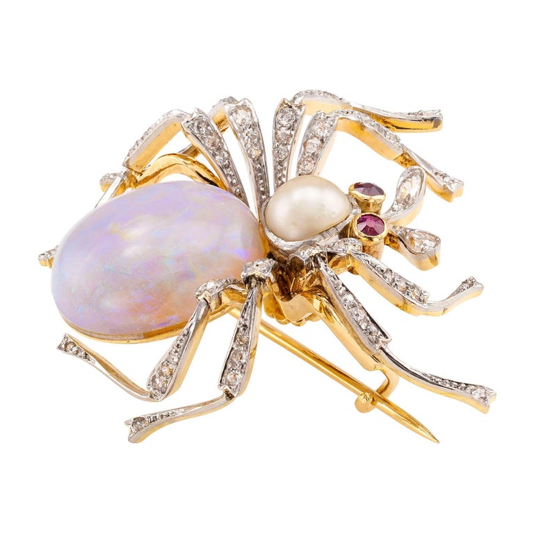Antique Opal Diamond Ruby Pearl Gold Platinum Spider Brooch at 1stDibs ...