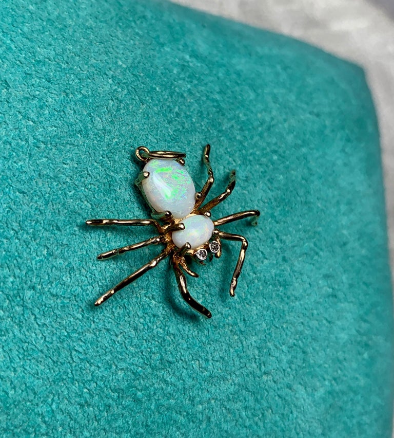 Antique Opal Diamond Spider Insect Pendant 14 Karat Gold Victorian ...