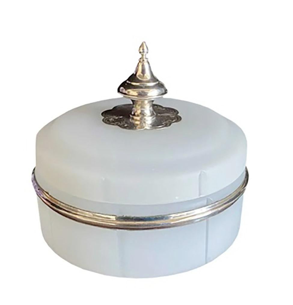Midcentury Bright Blue Opaline Glass Box with Silvered Bronze Mounts at ...