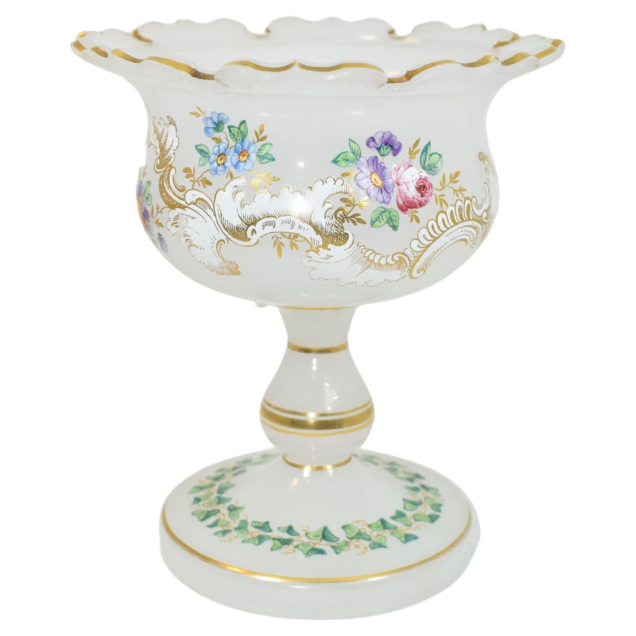 Antique Opaline Enameled Glass Tazza Bowl and Plate, 19th Century For ...