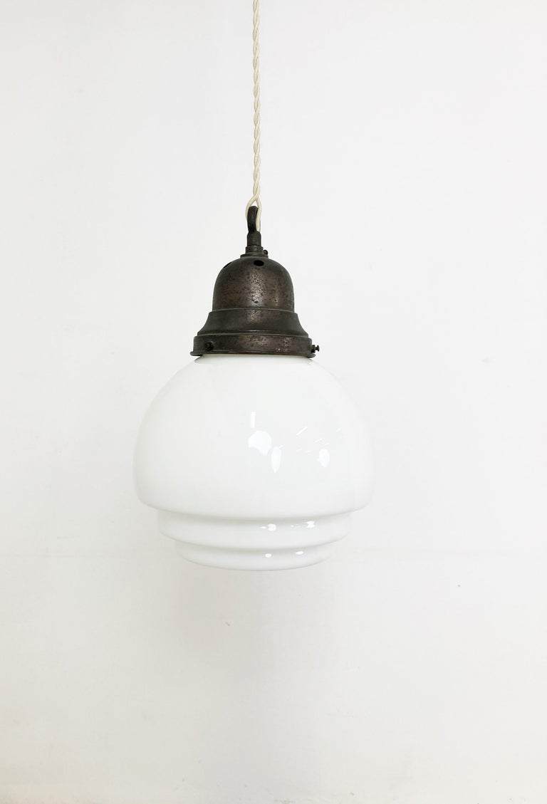 Antique opaline pendant light 1930s For Sale at 1stDibs