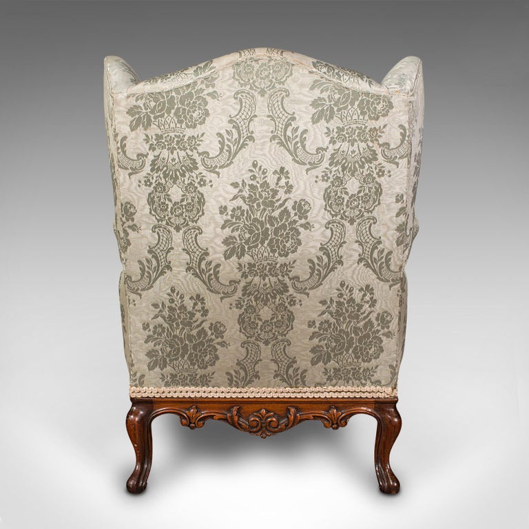 Antique Open Armchair, French, Walnut, Salon Chair, Damask Upholstery ...