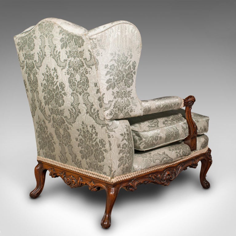 Antique Open Armchair, French, Walnut, Salon Chair, Damask Upholstery ...
