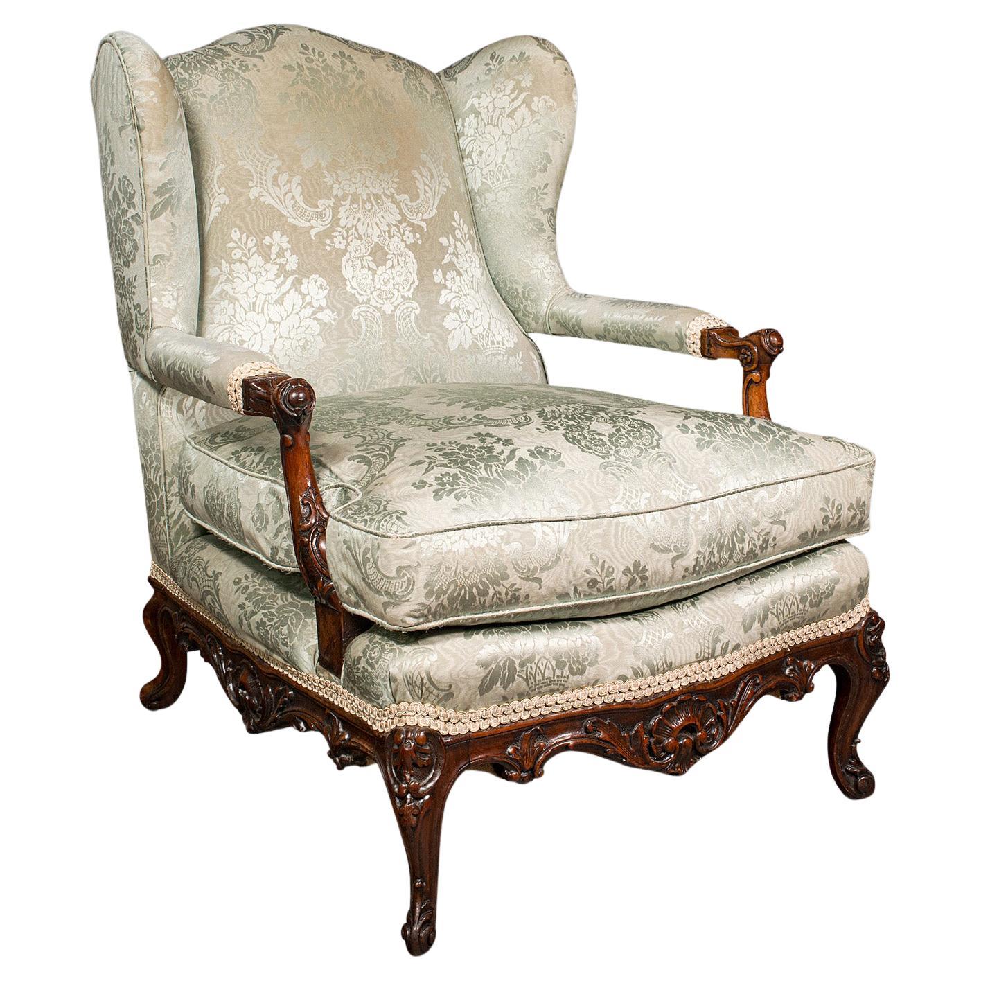 French Walnut Damask Armchair For Sale at 1stDibs