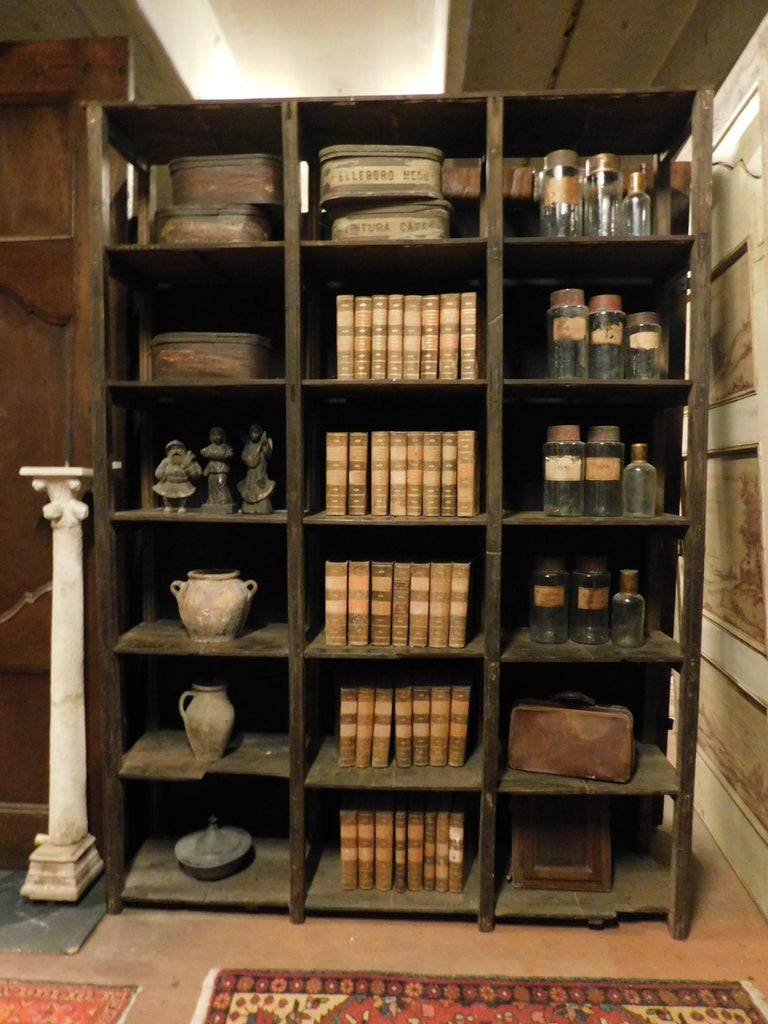 Antique Open Shelving Bookcase, Brown Walnut Wood, 19th Century Italy ...