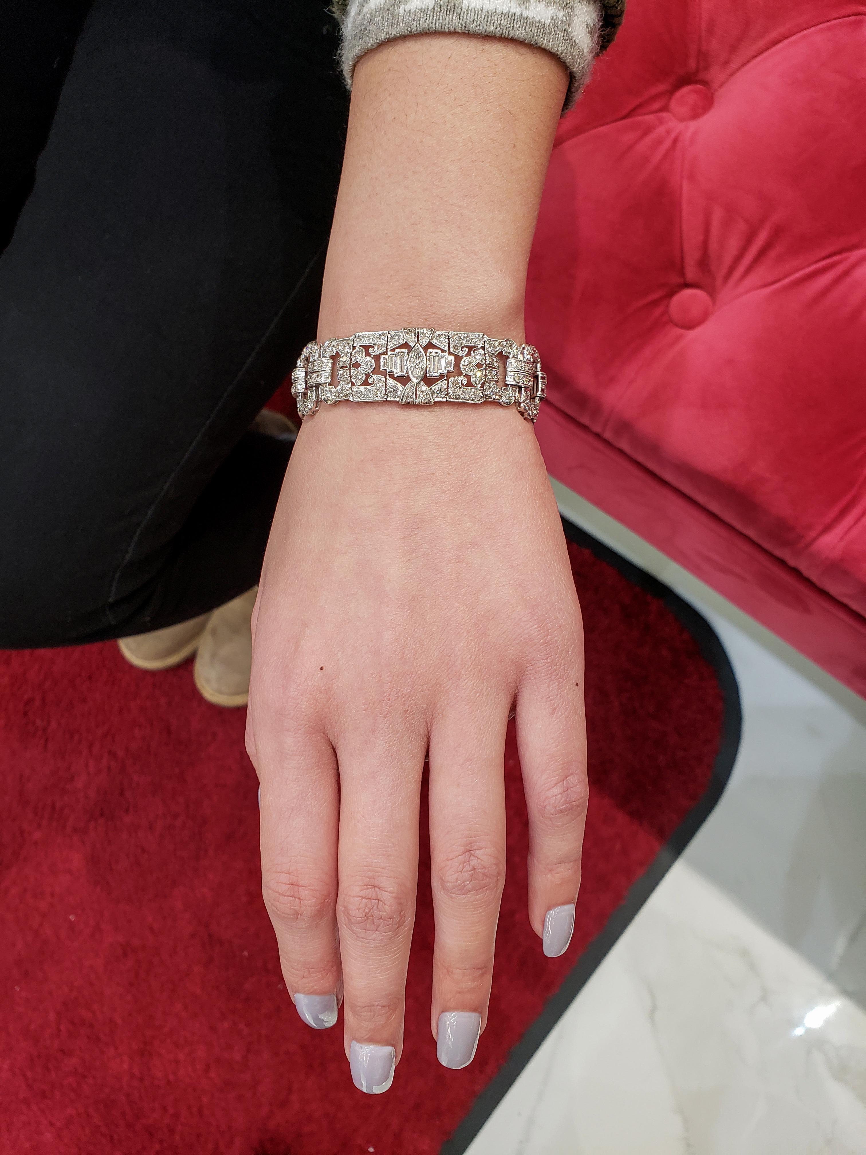 Antique Open-Work 14.30 Carats Fancy Cut Diamond Art Deco Bracelet in ...
