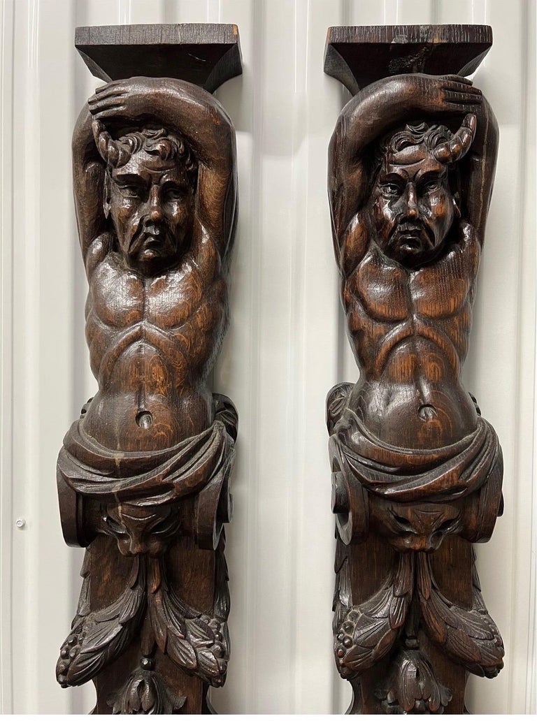Antique Opposing Highly Carved Mahogany Wall Decor Mounts Angel and ...