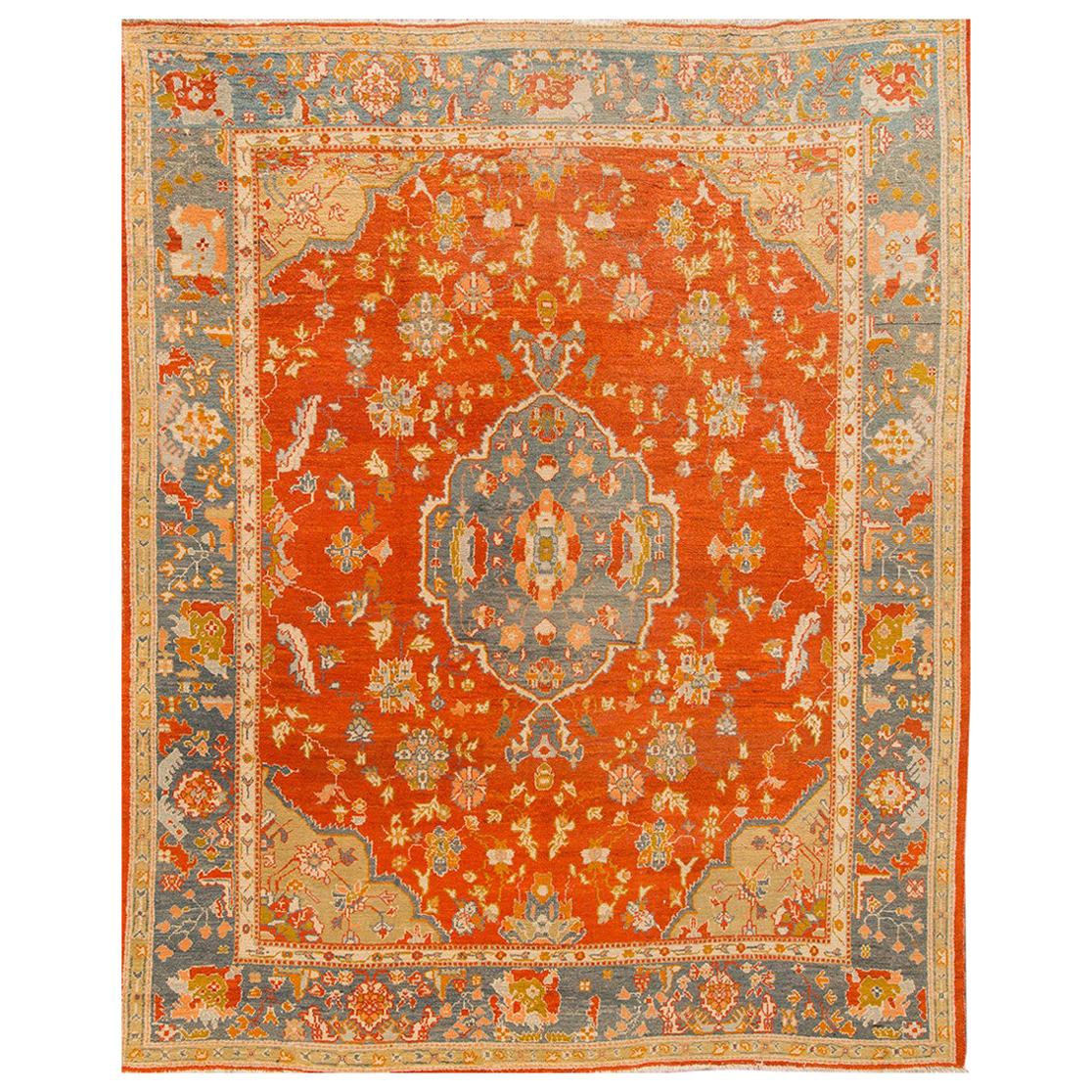 Antique Oushak Traditional Orange-Gold and Red Wool Rug at 1stDibs