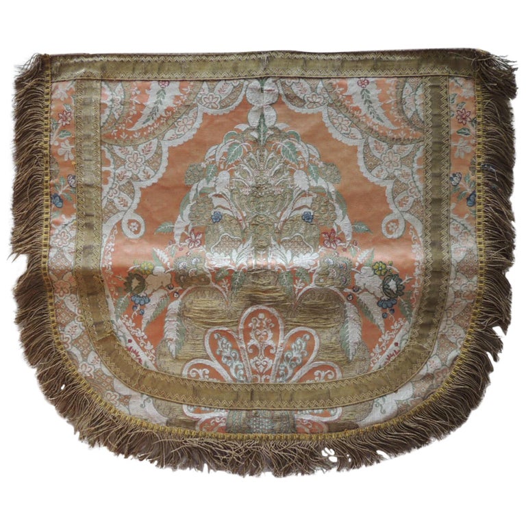 Antique Orange Woven Brocade Embroidered Textile with Floral Motifs For ...