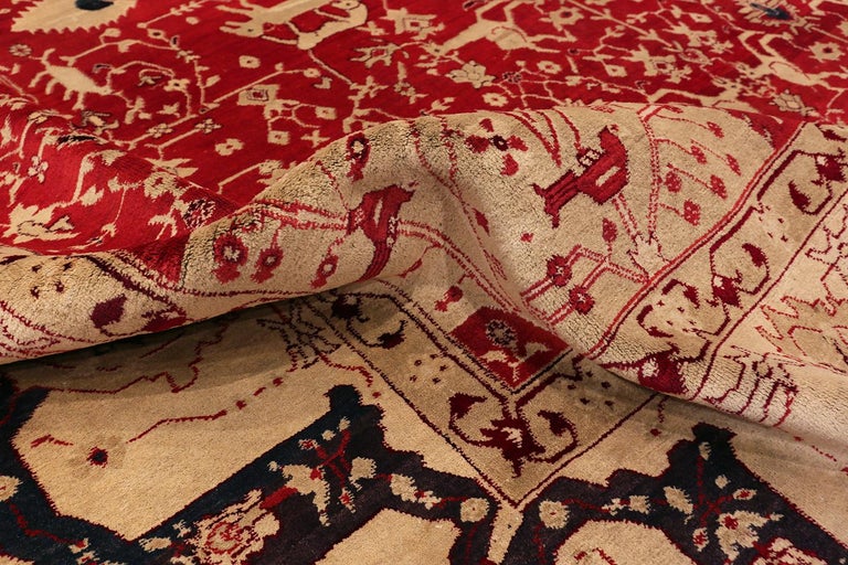 Antique Oriental Indian Agra Rug. 9 ft 6 in x 13 ft For Sale at 1stDibs