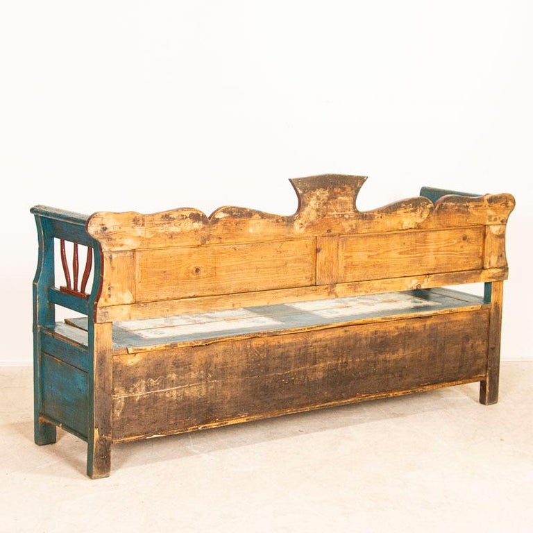 Antique Original Blue Folk Art Painted Bench with Storage from Hungary ...