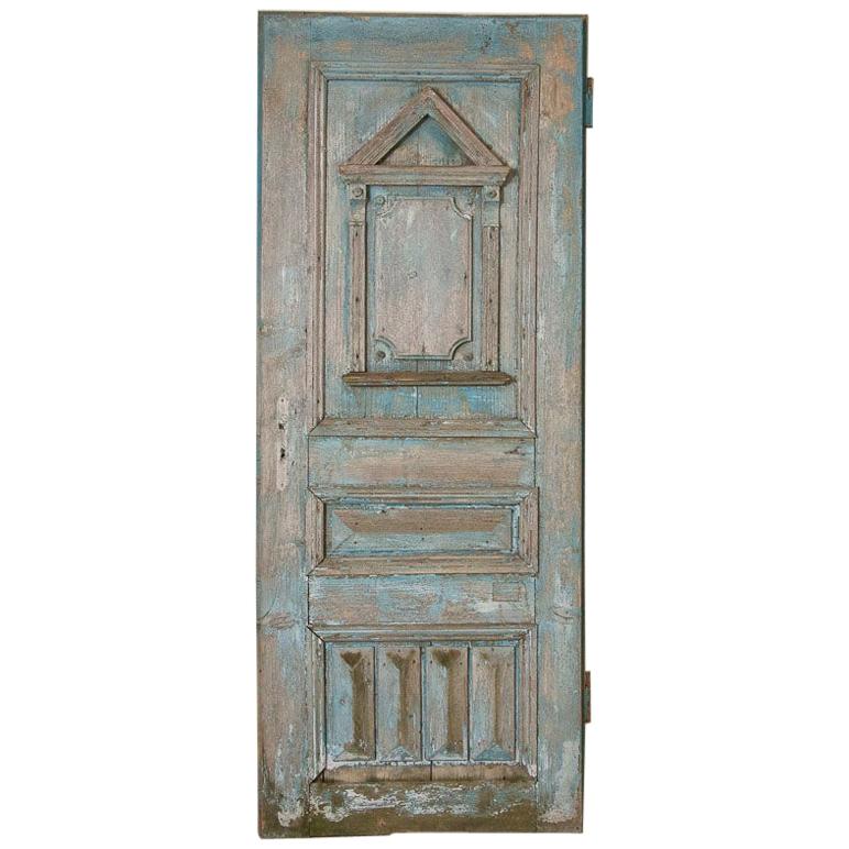 Antique Original Blue Painted Door with Architectural Panel Accents at ...