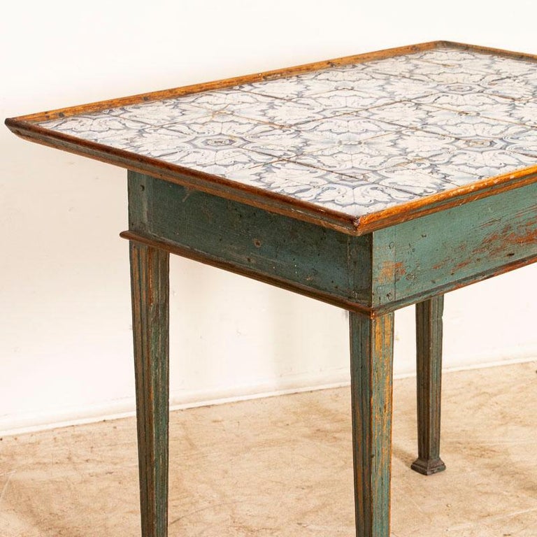 Antique Original Blue Painted Louis XVI Tile Top Side Table from Sweden ...