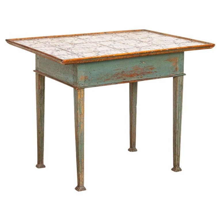 Antique Original Blue Painted Louis XVI Tile Top Side Table from Sweden ...