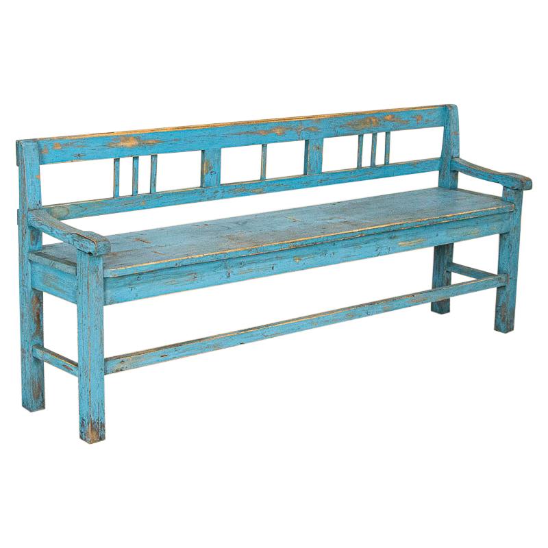 Antique Original Blue Painted Pine Bench at 1stDibs | antique blue bench