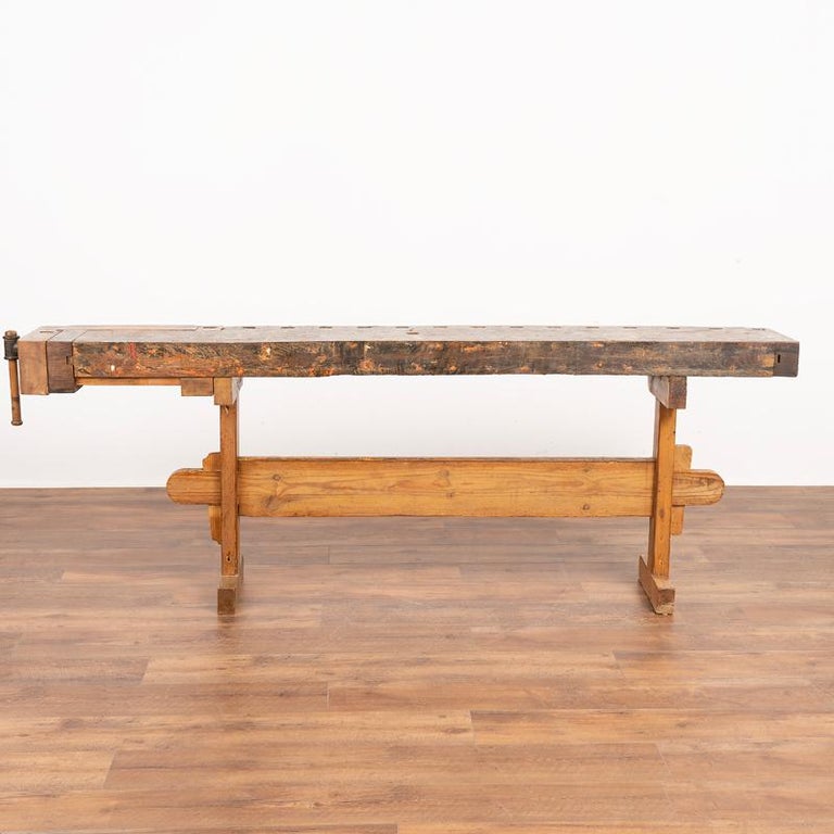 Antique Original Carpenter's Workbench Narrow Rustic Console Table at ...