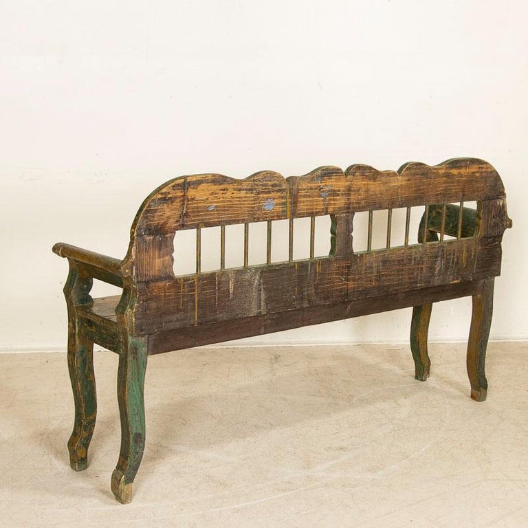 Antique Original Green Painted Bench Dated 1897 at 1stDibs