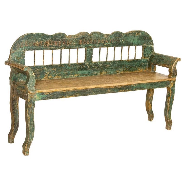 Antique Original Green Painted Bench Dated 1897 at 1stDibs