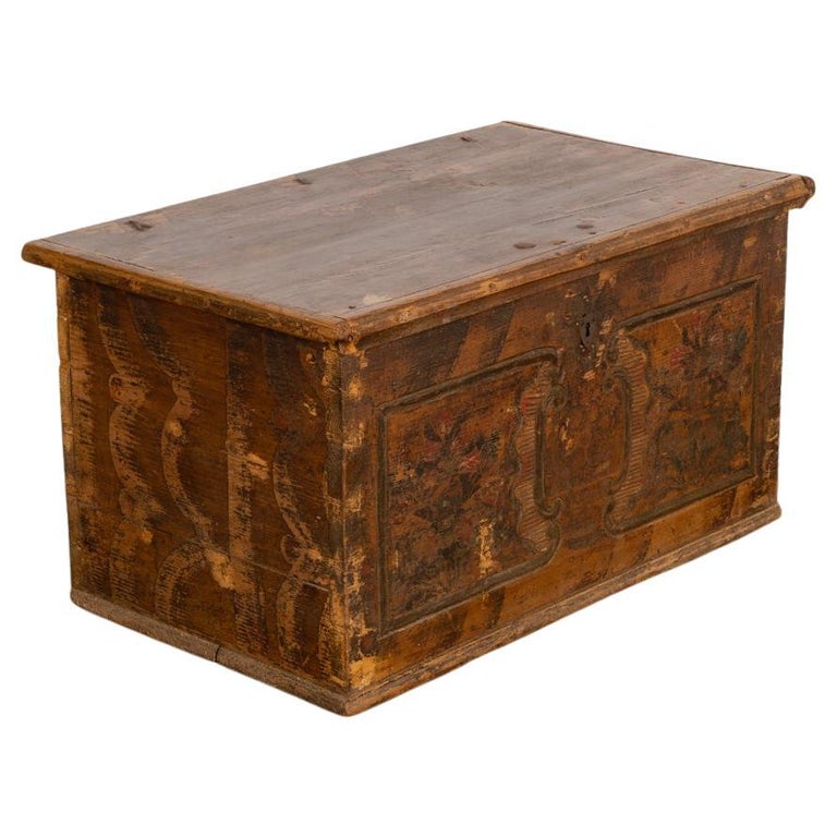 Antique Original Hand Painted and Carved Trunk, Hungary, Dated 1854 For ...