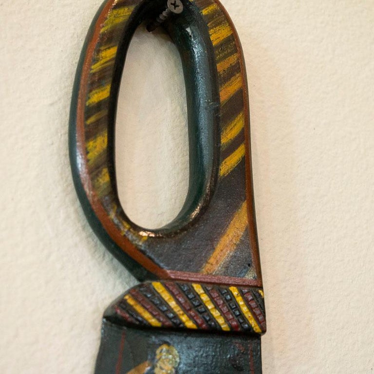 Antique Original Hand Painted Flax Tool /Scutching Knife with Yellow ...