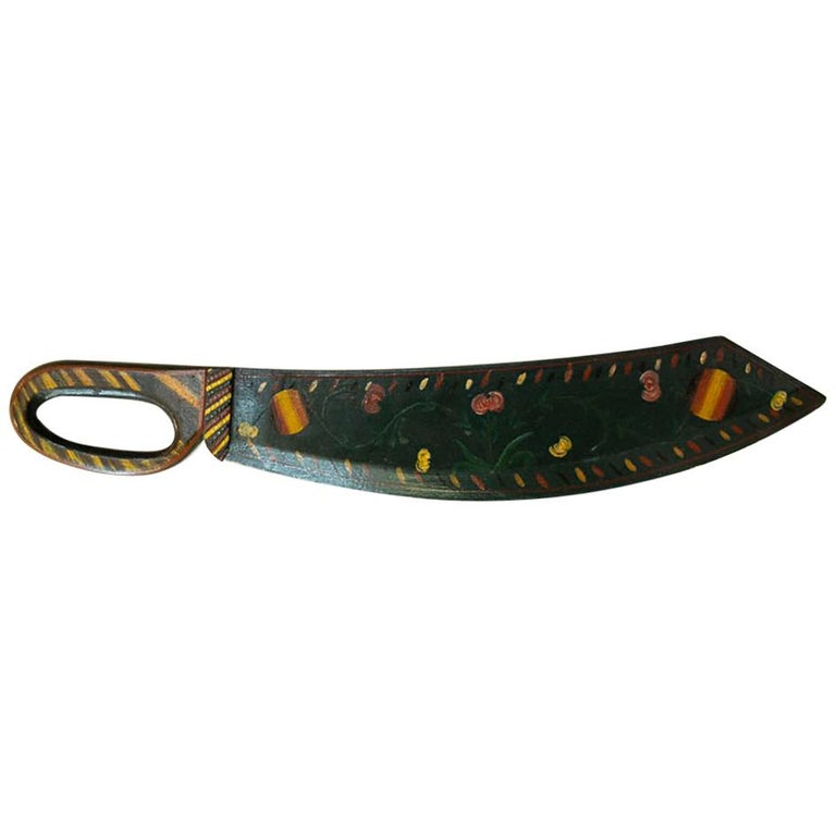 Antique Original Hand Painted Flax Tool /Scutching Knife with Yellow ...