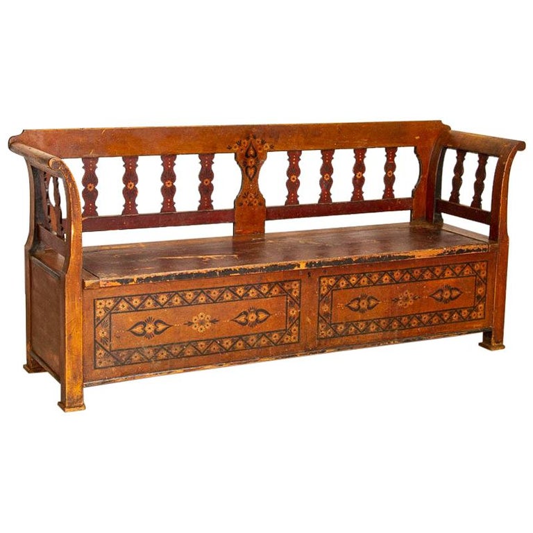 Antique Original Hand Painted Storage Bench from Hungary at 1stDibs