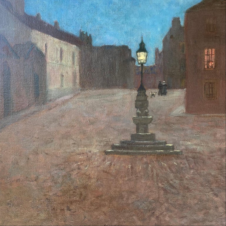 Antique Original Oil on Canvas Painting Depicting an Evening Street ...
