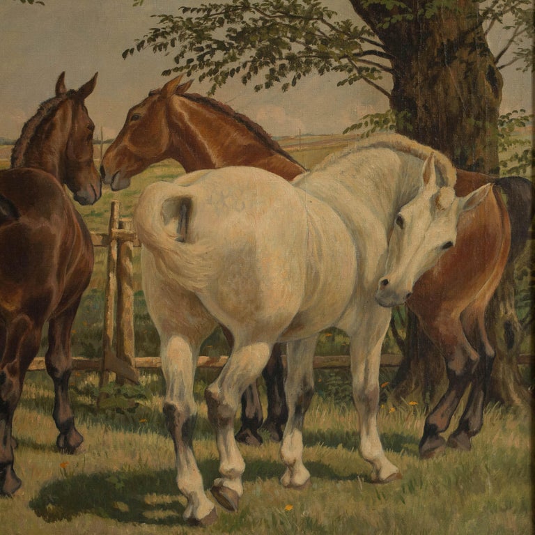 Antique Original Oil Painting of Horses Grazing, Signed Carl Hertz at ...