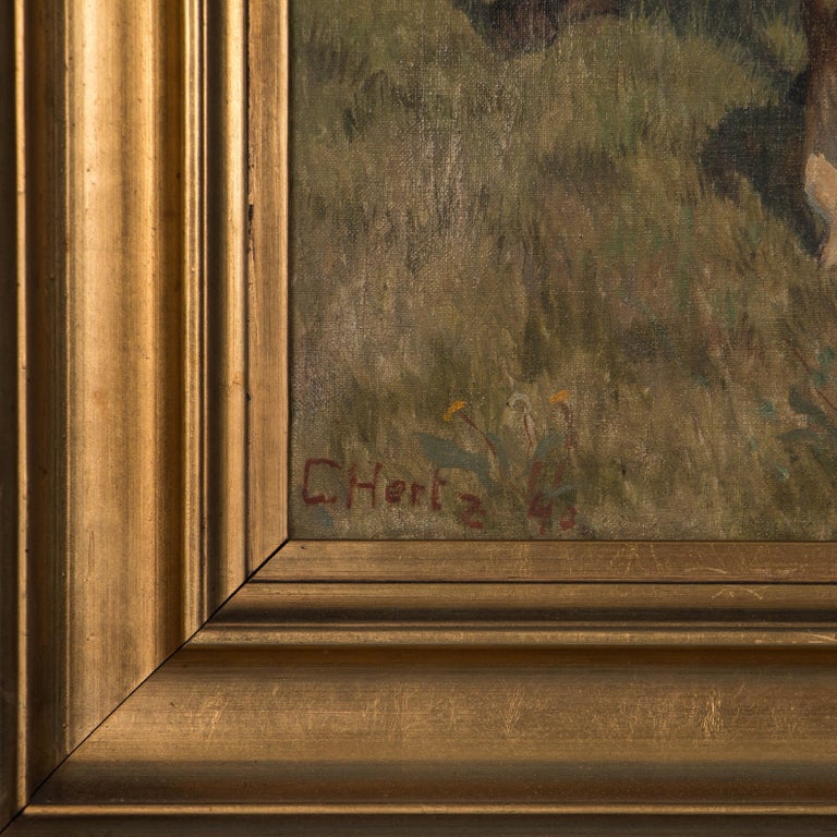 Antique Original Oil Painting of Horses Grazing, Signed Carl Hertz at ...
