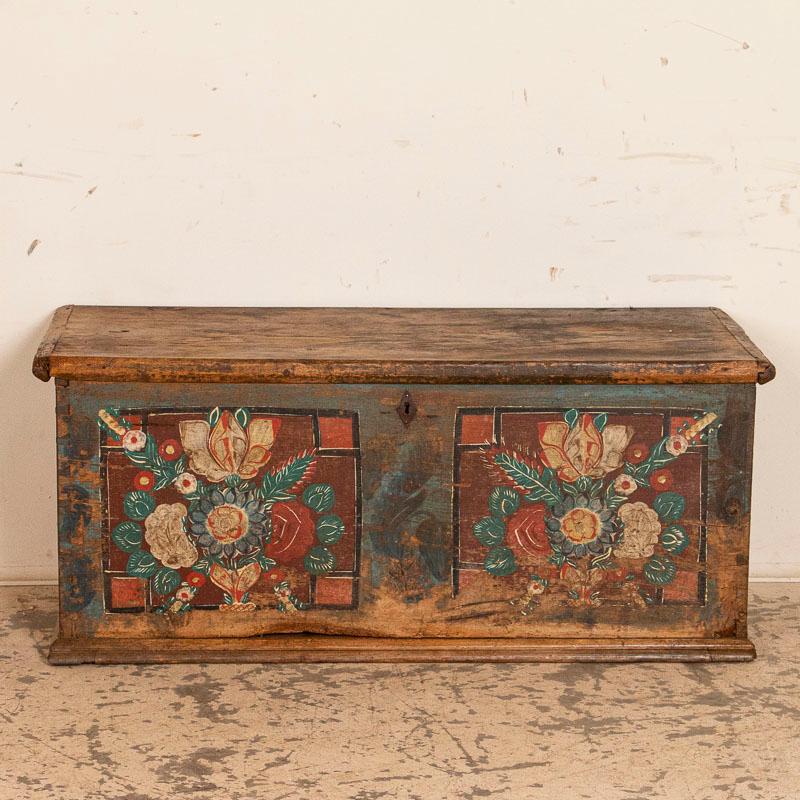 Antique Original Painted Flat Top Trunk with Bright Floral Bouquets at ...