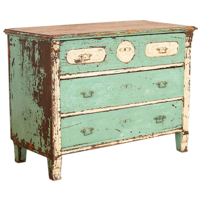 Antique Original Seafoam Blue Painted Chest of Drawers with Vintage ...