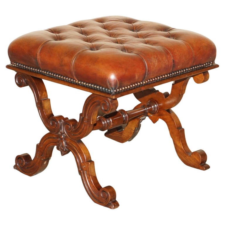 ANTIQUE ORIGINAL ViCTORIAN LEATHER CHESTERFIELD OTTOMAN FOOTSTOOL ...
