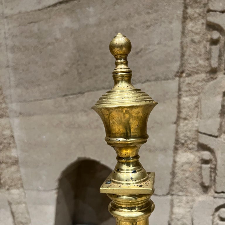 Antique Ornate Brass Fireplace Finial Andirons Classical Federal ...