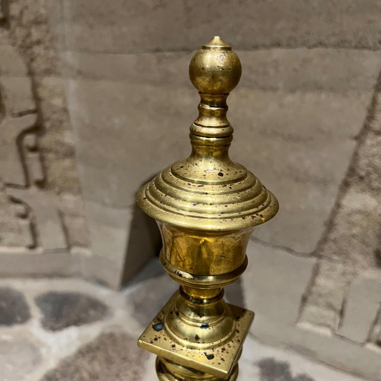 Antique Ornate Brass Fireplace Finial Andirons Classical Federal ...