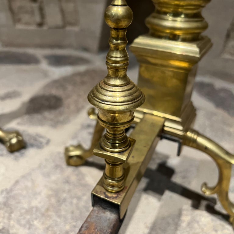 Antique Ornate Brass Fireplace Finial Andirons Classical Federal ...