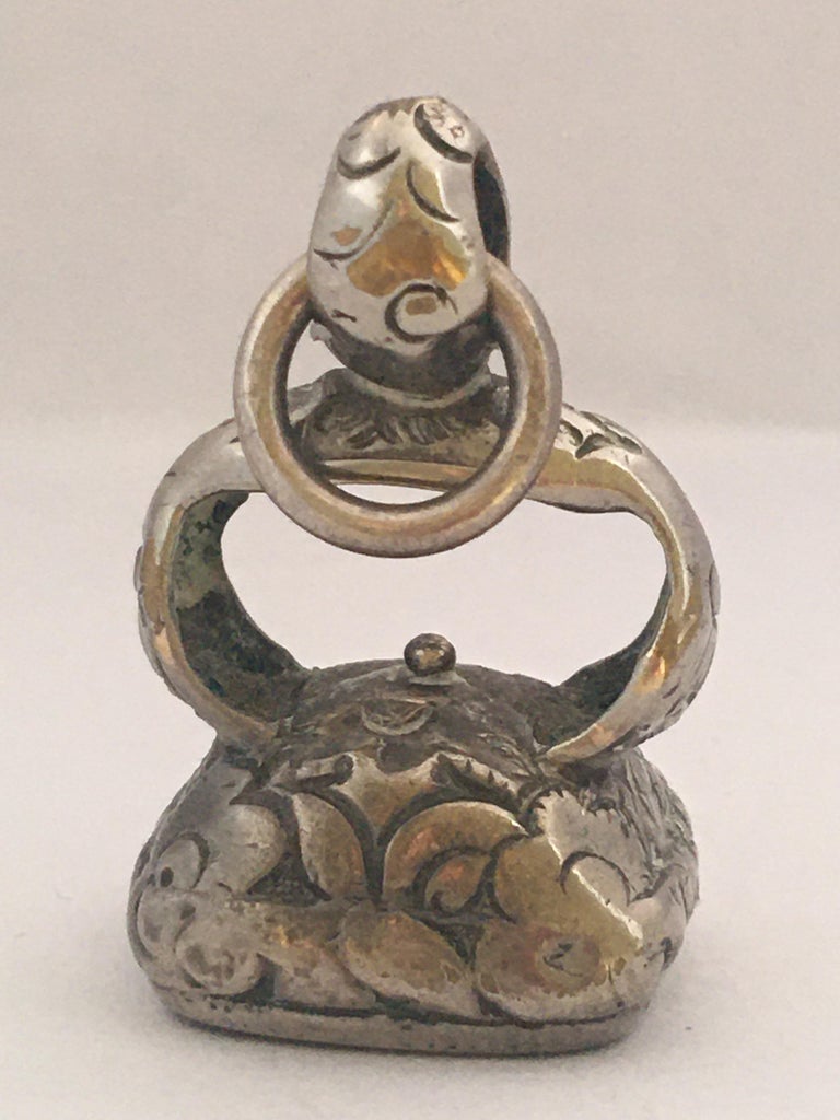Antique Ornate Silver Gilt Carnelian Fob Seal Pendant For Sale at 1stDibs
