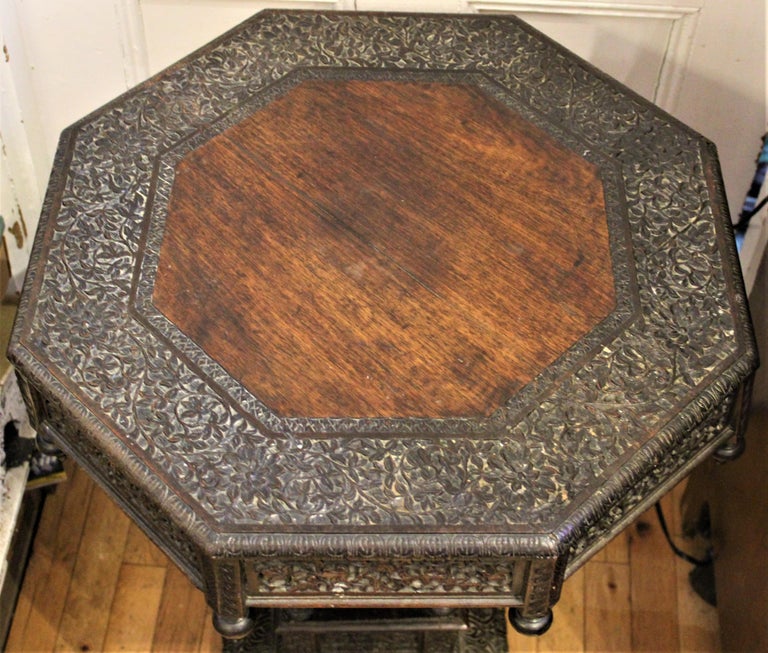 Antique Ornately Carved Mahogany Wood Anglo-Indian Octagonal Pedestal ...